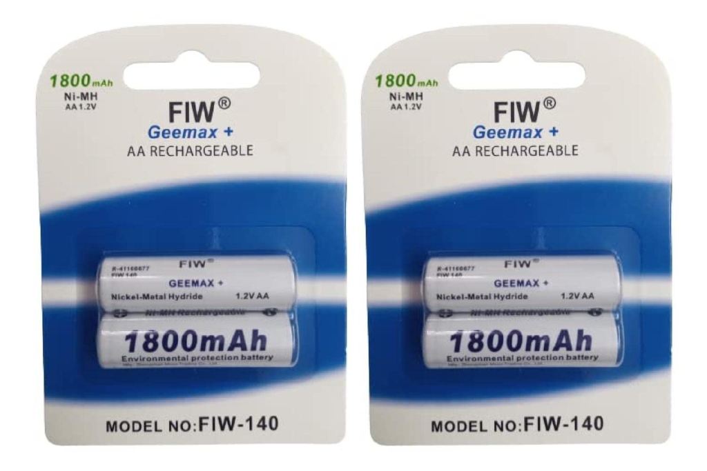 FIW AA 1.2v 1800 mAh High Capacity Ni-MH Rechargeable Small Pencil Cell ...