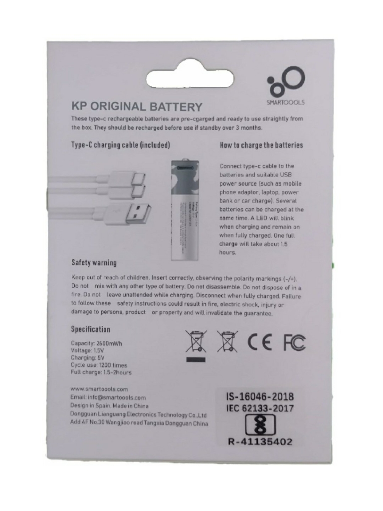 SMARTOOOLS USB Rechargeable AA Batteries, 1.5V 2600mAh, USB Type-C ...